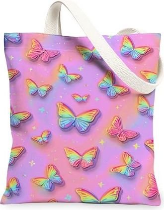 Generic Sacs fourre-tout en toile avec motif papillon, sacs &agrave; provisions r&eacute;utilisables, l&eacute;gers et lavables, p&ecirc;che, 13x15 Inch