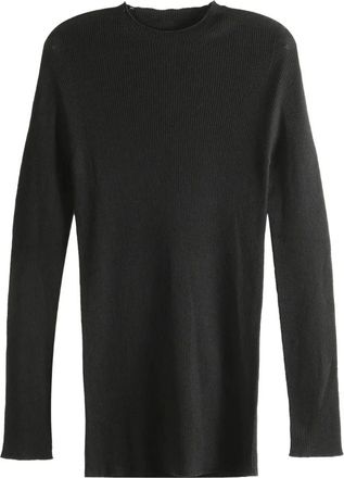 Rick Owens Homme, Pulls, Noir, Taille: XL Pull Ras du Cou en Maille C&ocirc;tel&eacute;e