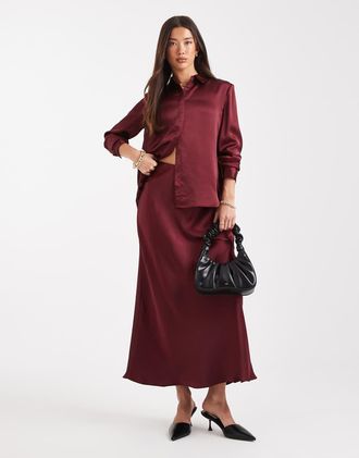 French Connection Irina - Jupe mi-longue en satin - Bordeaux-Rouge