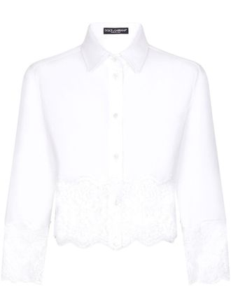 Dolce & Gabbana Cropped-Hemd mit Spitzeneinsatz - Weiß