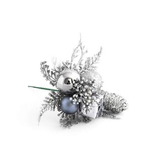 Valiclud Glitzer Weihnachten Picks Künstliche Fichte Tannenzapfen Beeren Stängel Zweig Zweige DIY Blumenkränze Weihnachtsbaum Ornament (Silber)