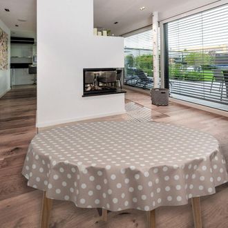 Laro runde 140 cm wachstuchtischdecke wachstischdecke abwashbar PVC tischdecke Wachstuch wasserabweisend Garten tischdecke, Muster:Punkte Beige