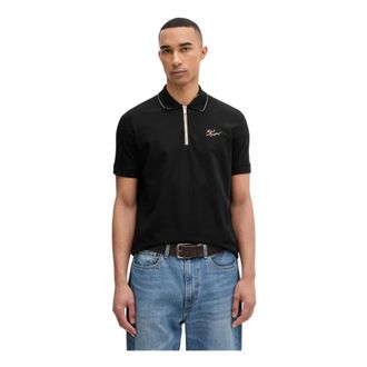 Karl Lagerfeld Signature Zipped Cotton Elastane Polo - - Tops - Herren - Schwarzk - M