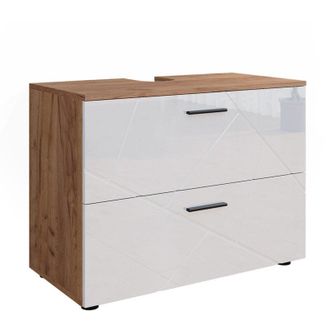 Vicco Meuble sous vasque simple Irma, Blanc brillant/Ch&ecirc;ne dor&eacute;, 80 x 58.6 cm