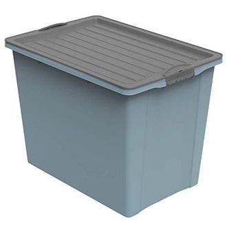 Rotho Compact Boîte de rangement 70l avec couvercle et roulettes, Plastique (PP recyclé) sans BPA, bleu/anthracite, A3/70l (57.0 x 39.5 x 43.5 cm)
