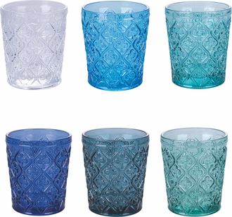 Villa D'Este Home Tivoli 5914026 Marrakech Ocean Wasserglas, geprägte Oberfläche, 325ml Kapazität, 6 Stück