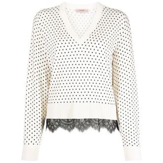 Twinset Romantischer Pullover mit Sternenmuster und Spitzenborte - - Knitwear - Damen - Beige - L