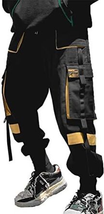 ORANDESIGNE Homme Pantalon Cargo Casual Pantalon Survêtement Hip Hop de Travail Streetwear Tactique K Jaune XXL
