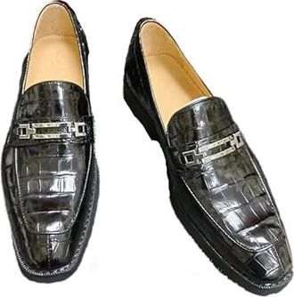 Generic Authentique peau de crocodile exotique hommes daffaires chaussures habill&eacute;es bout carr&eacute; v&eacute;ritable cuir dalligator m&acirc;le &agrave; enfiler mocassins, noir, 38.5