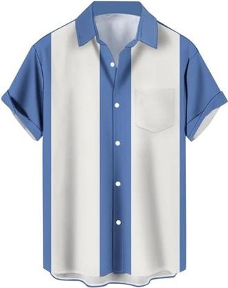 Generic DENGJIAMY Chemise hawa&iuml;enne &agrave; manches courtes pour homme, t-shirt ray&eacute; vertical, v&ecirc;tements d&eacute;contract&eacute;s pour les vacances, chemise boutonn&eacute;e, grande t