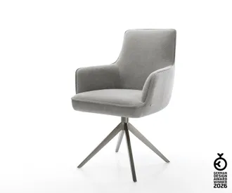 DELIFE Drehstuhl Heira-Flex mit Armlehnen Strukturstoff Soft Grau Kreuzgestell breit Graphit 360&deg; drehbar Wippfunktion Taschenfederkern, Esszimmerst&uuml;hle