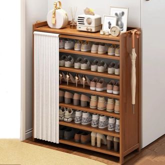 Generic Vertikales Schuhregal mit Atmungsaktivem Stoffvorhang, Mehrst&ouml;ckiges Schuhorganizer, Schuhst&auml;nder Aus Bambus mit Rundem Haken for Eingangsbereich, Woh