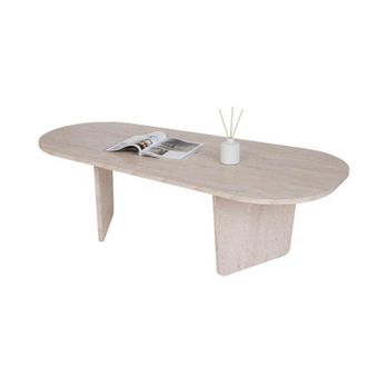 Dmora Couchtisch Dozza, Ovalform, Platte aus Edelfurnier, Tischplatte Wei&szlig;, 130x65x40h cm, Marmorwei&szlig;