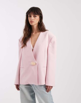 Asos Kragenloser Oversize-Blazer mit Besatz-Rosa