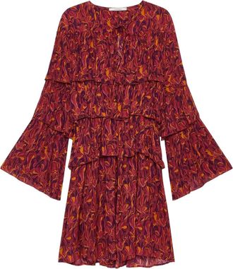 Maliparmi robe courte volantée à fleurs - Rouge