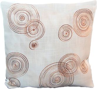 Hossner Kissenhülle Lugau Leinenoptik Kissen Hülle Stickerei Kreise Braun (50 x 50 cm)