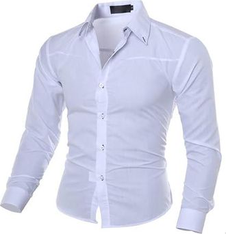 Generic Chemise habillée formelle extensible à manches longues pour homme - Chemise en rayonne pour mariage, blanc, L