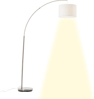 Brilliant Lampe Clarie Bogenstandleuchte 1, 8m eisen/wei&szlig; | 1x A60, E27, geeignet f&uuml;r Normallampen (nicht enthalten) | Mit Fu&szlig;schalter