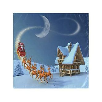 Mnsruu Lot de 4 serviettes de table en polyester avec bords ourl&eacute;s Motif P&egrave;re No&euml;l et rennes 50,5 x 50,5 cm