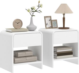 HOMCOM 2er-Set Nachttische, moderner Beistelltisch mit offenem Fach und Silent-Close-Schublade, abgerundete Ecken, f&uuml;r Schlafzimmer, Wohnzimmer, wei&szlig;