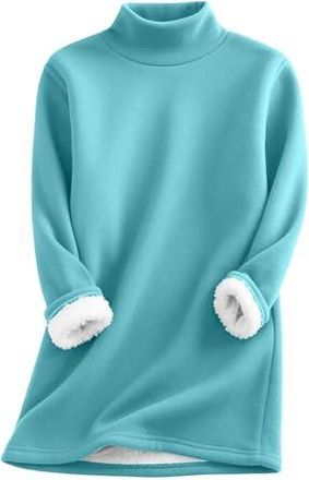 Generic Pull long en polaire pour femme - Pull dhiver pour femme - Manches longues - Pull à col montant - Chemises thermiques décontractées à col rond - Pull 
