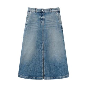 Twin-Set Actitude, Femme, Jupes, Bleu, Taille: 36 FR Jupe Midi en Denim avec D&eacute;tails Us&eacute;s