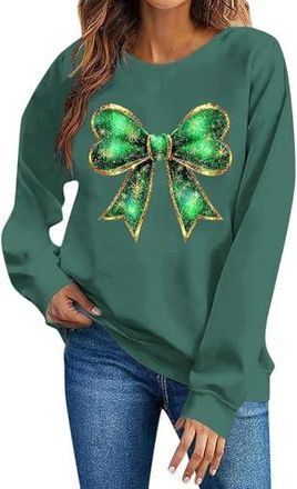 Generic Sweat-shirt &agrave; noeud pour femme - Chemise de la Saint-Patrick - Pull fantaisie amusant &agrave; manches longues - Col rond - Chemisier imprim&eacute; avec noeud - Tu