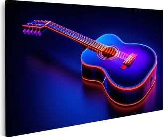Islandburner Bild auf Leinwand Leuchtende Gitarre in Neonfarben für Wohnzimmer Musikliebhaber Musikgeschäft Bilder Wandbilder Poster