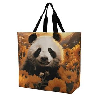 Generic Panda Et Tournesols Sac Fourre-Tout Pliable Tote Bag D&eacute;contract&eacute; Sac A Main Femmes Pour Gym Quotidienne Voyage