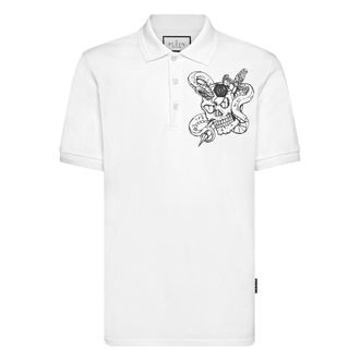 Philipp Plein Homme, Tops, Blanc, Taille: 4XL Polo Slim Fit Snake