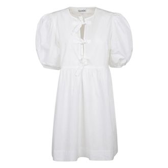 Ganni Femme, Robes, Blanc, Taille: 38 FR Robe Courte &agrave; Encolure Ronde et Manches Bouffantes