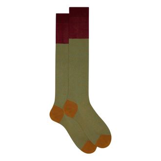 Gallo Gallo, Homme, Sous-vêtements, Multicolore, Taille: S Chaussettes longues en coton vert pour hommes avec motif tissé géométrique