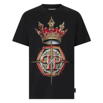 Philipp Plein Rundhals-T-Shirt Crown Stones - - Tops - Herren - Schwarzk - S