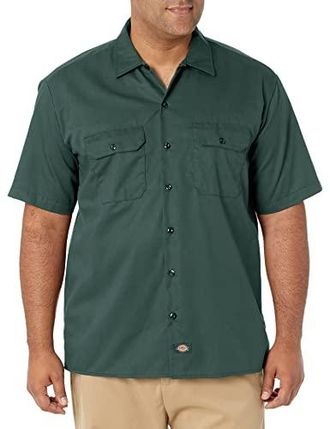 Dickies Travail à Manches Courtes Chemise Longue à Bouton dutilité Professionnelle, Vert Chasse, M Homme