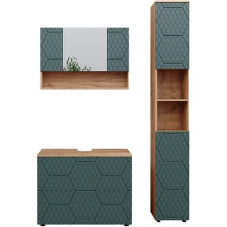 Vicco Ensemble de meubles de salle de bain Irma, Vert, 3 pi&egrave;ces, avec armoire de toilette 80 cm