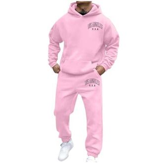 Generic Ensemble de vêtements de détente 2 pièces pour homme avec capuche et capuche - Ensemble de survêtement confortable - Lettre graphique décontractée - G