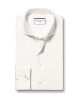 CHARLES TYRWHITT B&uuml;gelfreies Twill-Hemd - Elfenbein Knopfmanschette