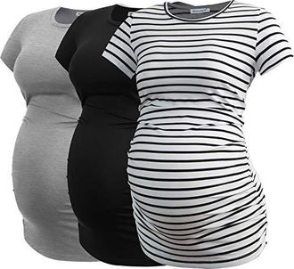 Smallshow Femmes Vêtements de Maternité Tops Vêtements de Grossesse 3-Pack Black/Grey/White Stripe XXL
