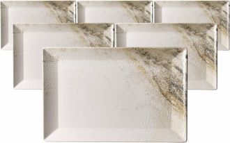 Ritzenhoff & Breker Arezzo Platte 34 x 23 cm, Rechteckige Servierplatten im praktischen 6er Set, Sp&uuml;lmaschinenfest, Steinzeug, Braun