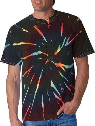 Generic T-shirt à manches courtes et col rond pour homme, imprimé tie-dye, t-shirt classique dégradé respirant pour entraînement, course à pied, gym, Noir, 5X