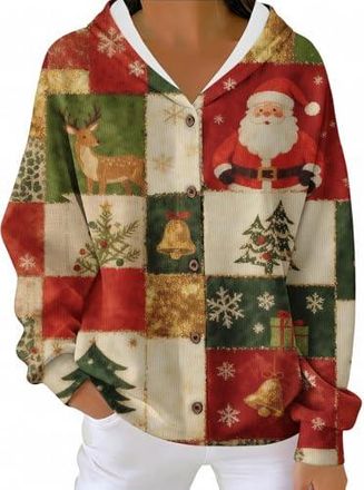 Generic Cardigan de Noël pour femme - Pull boutonné - Veste à capuche à manches longues - Manteau dhiver - Vestes fantaisie - Vêtements dextérieur - Costumes 