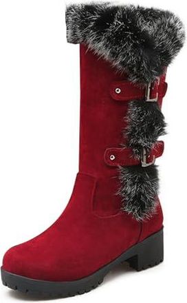 Generic Bottes Hautes &Agrave; Semelle Plateforme en Daim avec Fausse Fourrure Talon Bloc Fermeture Lat&eacute;rale Mode Hiver pour Tenues Streetwear Marche Ext&eacute;rieure Et U