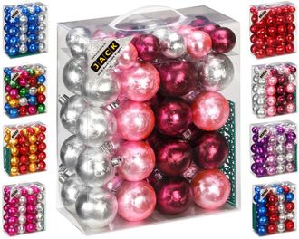 JACK by Inge 50x Kunststoff Kugeln Eislack Christbaumkugeln &Oslash; 4+6cm inkl. Haken Glanz Glitzer Matt, Farbe:Silber-Rosa-Bordeaux