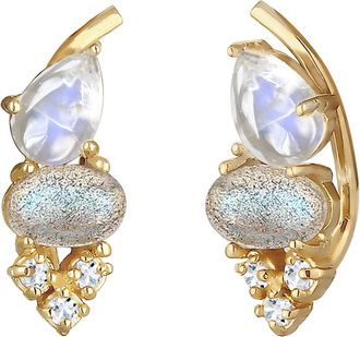 Elli Ohrringe Damen Labradorit Mondstein Topas Earclimber in 925 Sterling Silber vergoldet