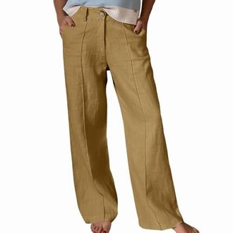 Generic Pantalon de loisirs confortable et droit pour femme avec taille, jambes larges, boutons, fermeture &eacute;clair et coupe ample pour un usage quotidien. Pant