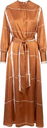 Kiton Femme, Robes, Brun, Taille: 40 FR Robe Maxi Ceintur&eacute;e Imprim&eacute;e
