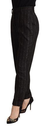Dolce & Gabbana Womens Black Striped High Waist Tapered Pants Alpaca Cotton Nylon