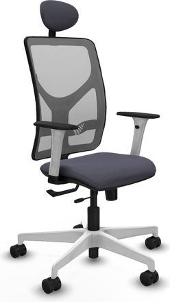 Piqueras y Crespo Arbeitsstuhl mit Rollen mit wei&szlig;en und schwarzen Armlehnen, h&ouml;henverstellbare Lendenwirbelst&uuml;tze und festes Kopfteil, ausgestattet mit Syncro/Traslack