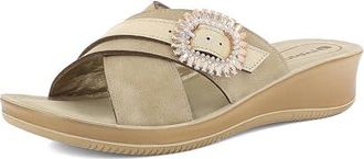 Inblu Chaussons femme avec double bande crois&eacute;e et pr&eacute;cieuse boucle, compens&eacute;e 3,5 cm, semelle int&eacute;rieure en cuir synth&eacute;tique, sable, 37 EU