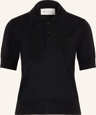 Ami Ami Paris Strick-Poloshirt Aus Merinowolle schwarz
